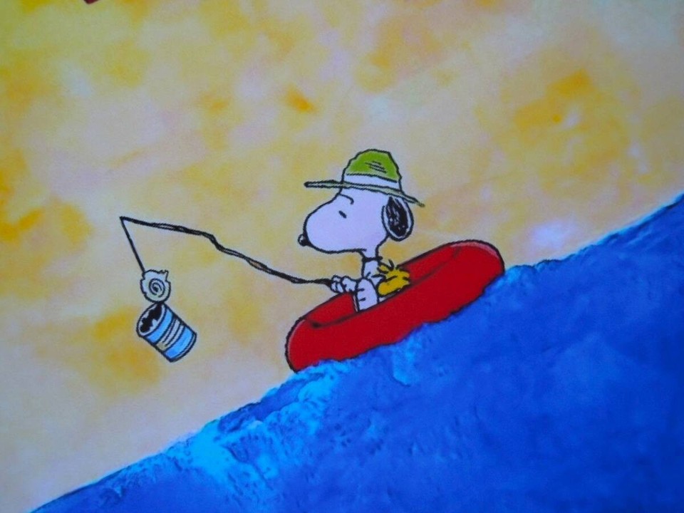 A4 framed poster SNOOPY JAWS fishing Woodstock shark art | eBay UK