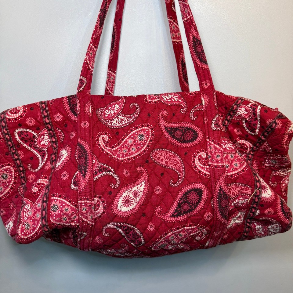 Vera Bradley Mesa Red Paisley Print Quilted Large Travel Duffel Bag | eBay