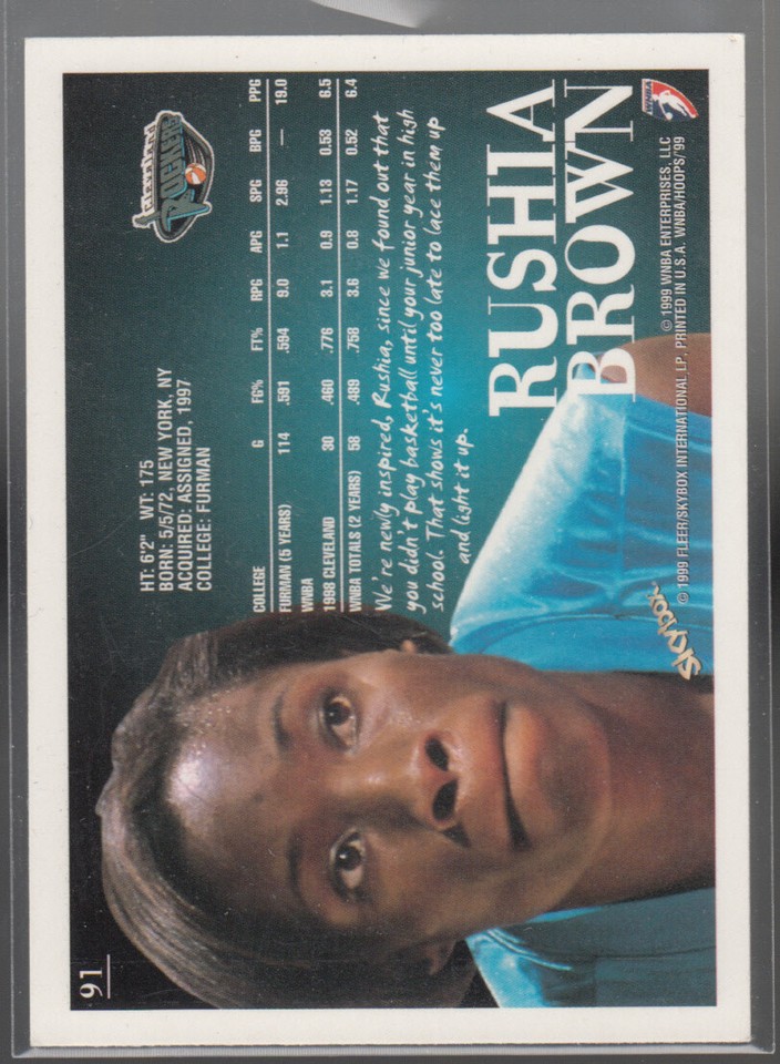 RUSHIA BROWN 1999 Skybox Hoops WNBA #91 Cleveland Rockers Signed ...