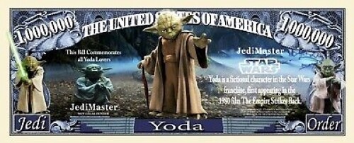 Pack of 5 Star Wars Yoda Jedi Master 1 Million Dollar Bills Novelty ...