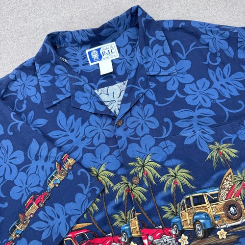 RJC Hawaiian Shirt Mens L Woodie Car Floral Print Aloha Shirt Made in ...