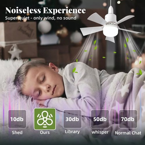 Small Ceiling Fan E27 Socket Fans 30W with Dimmable LED Lights Remote ...