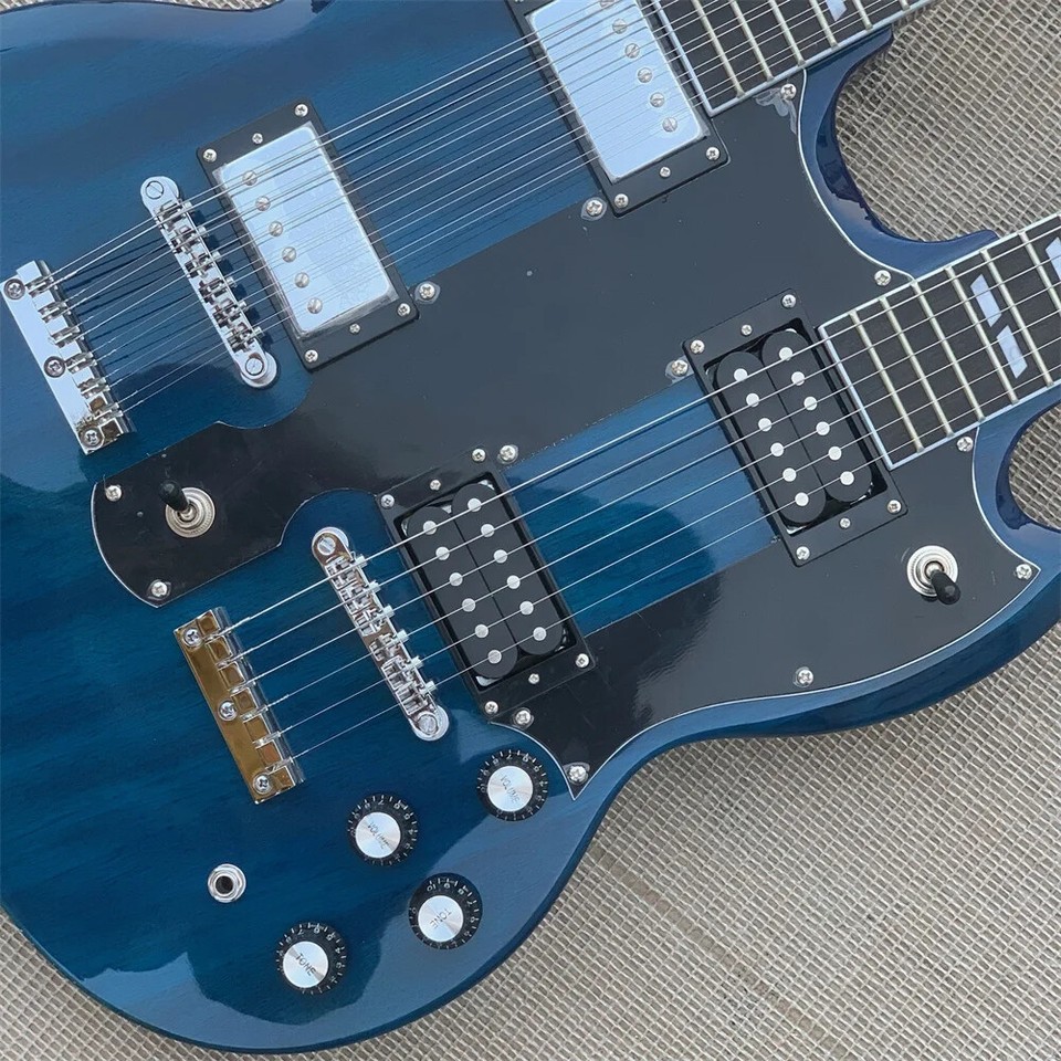 Blue 12 & 6 Strings Slash Double Neck Electric Guitar Split ...