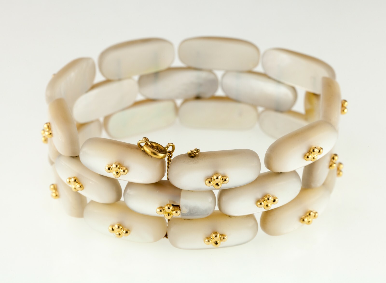 18k Yellow Gold and Mother-of-Pearl Link Bracelet Signed Angela ...