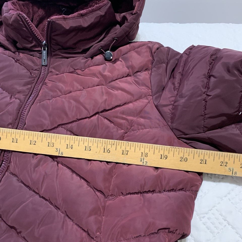 Kenneth Cole Reaction Long Down Filled Puffer Quilted Jacket Coat Wine ...