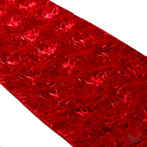 10 Red Rosette Rose Satin 3D Table Runners 12"x108" Ribbon Wedding ...