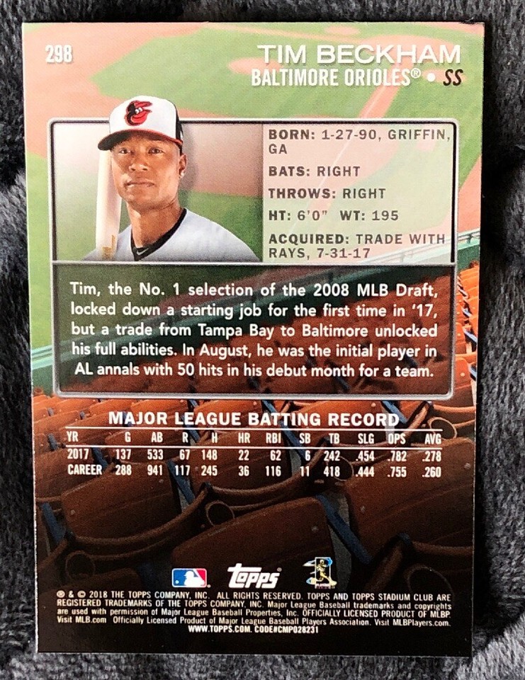 2018 Topps Stadium Club Tim Beckham #298 Red Foil Baltimore Orioles | eBay