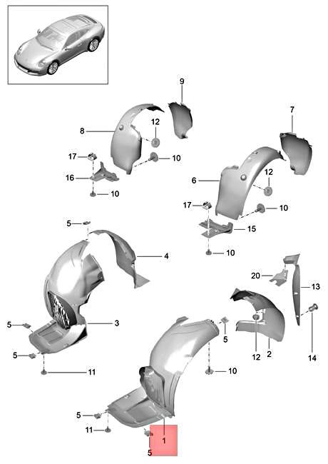 Genuine PORSCHE 911 Carrera Wheel Housing Liner Left Front 99150450108 ...