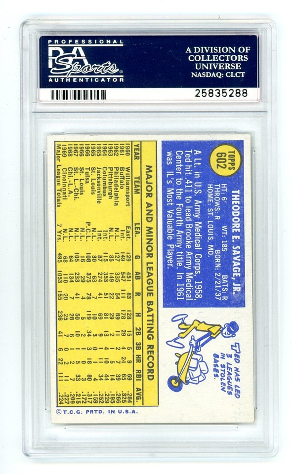 1970 Topps TED SAVAGE Cincinnati Reds #602 PSA 9 MINT Condition | eBay