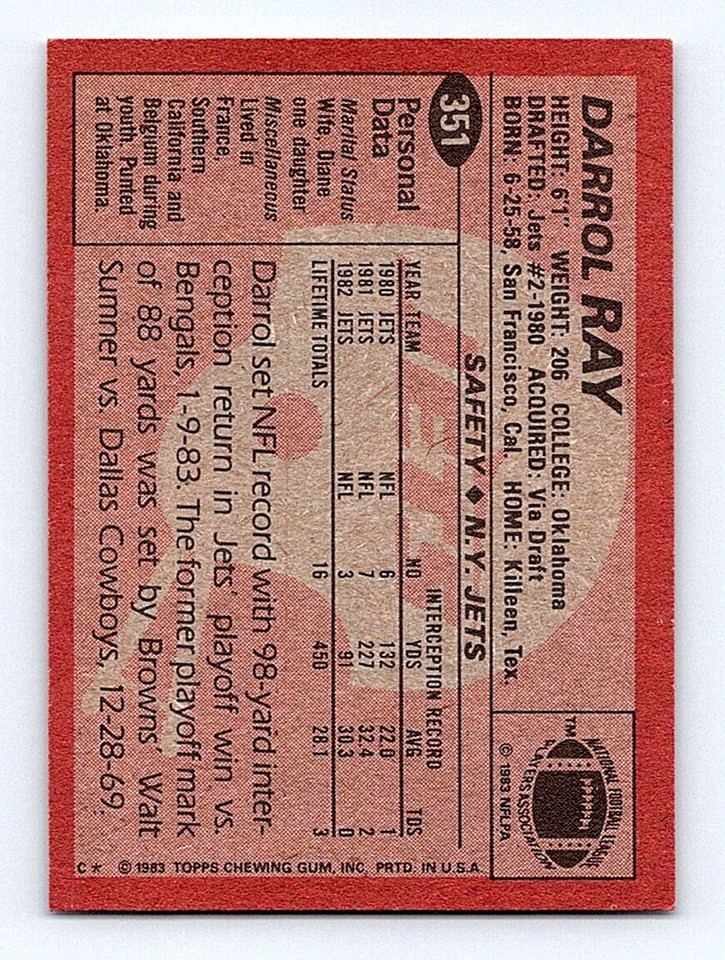 1983 Topps #351 Darrol Ray | eBay