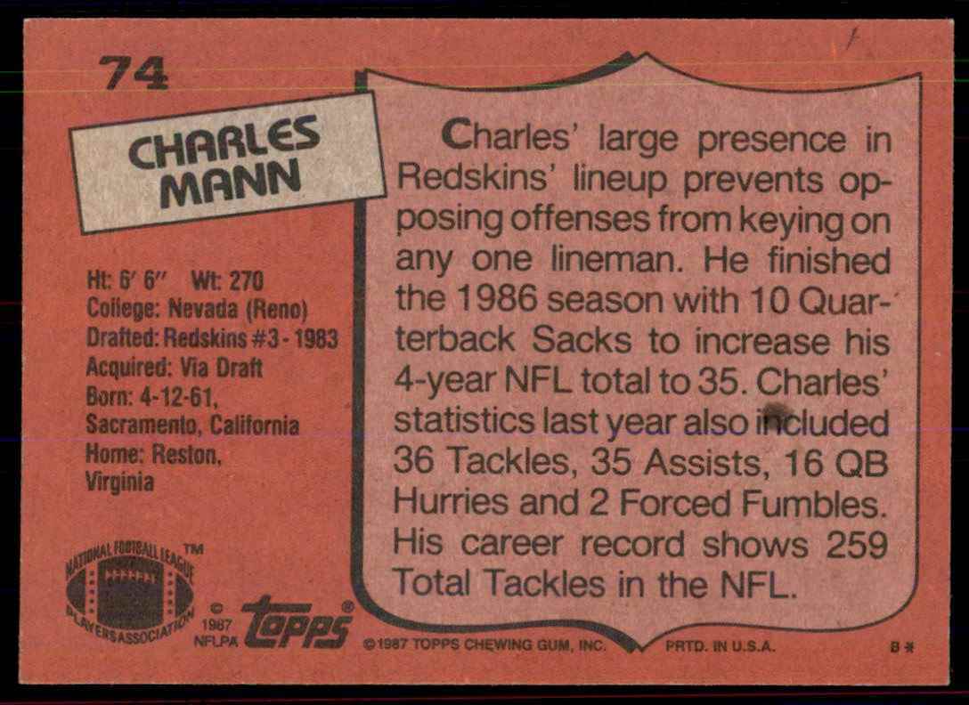 1987 Topps Charles Mann Washington Redskins #74 | eBay