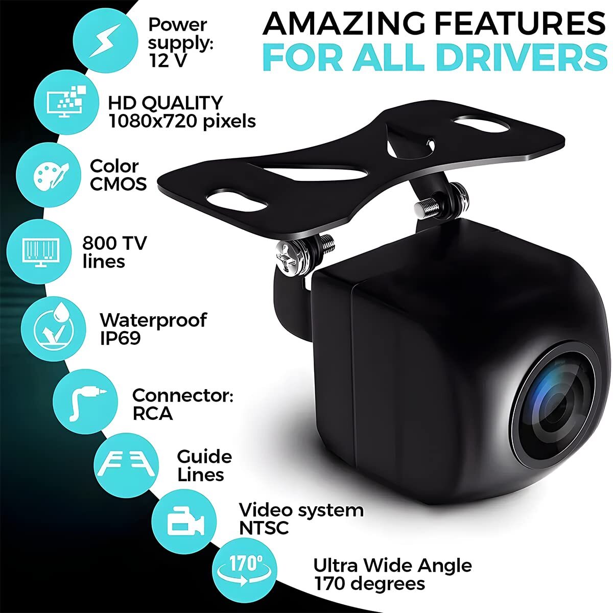 AHD Car Rear View Reverse Camera Parking Backup Cam 170° Adjustable ...