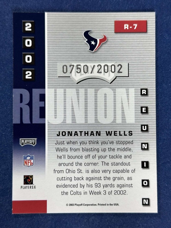 2003 Playoff Prestige Reunion #R-7 Jonathan Wells Houston Texans /2002 ...