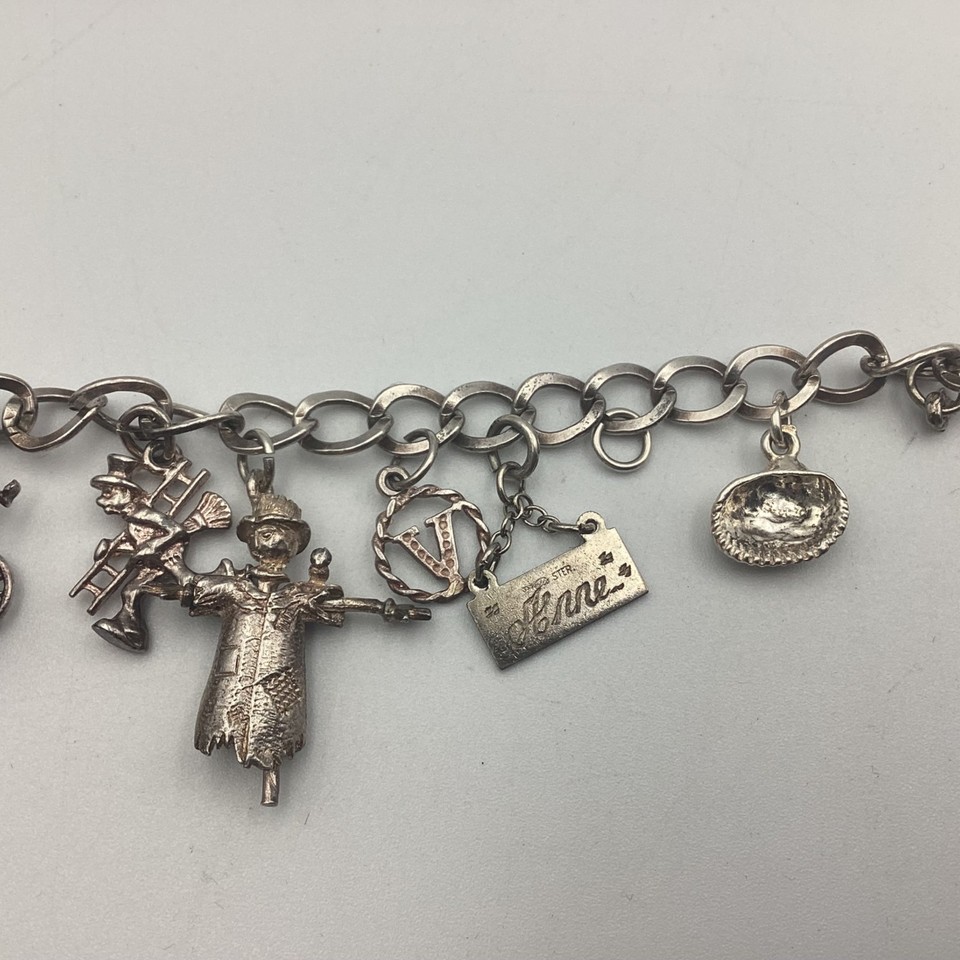 925 Sterling Silver Vintage Charm Bracelet 10 x Charms (J1) NS#8633 | eBay Australia