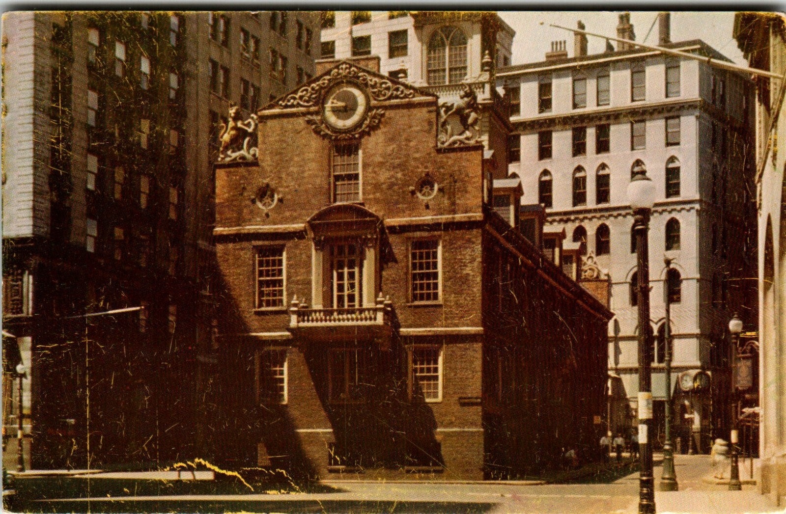 Postcard MA Old State House Boston Balcony Statues Clock Street View | eBay
