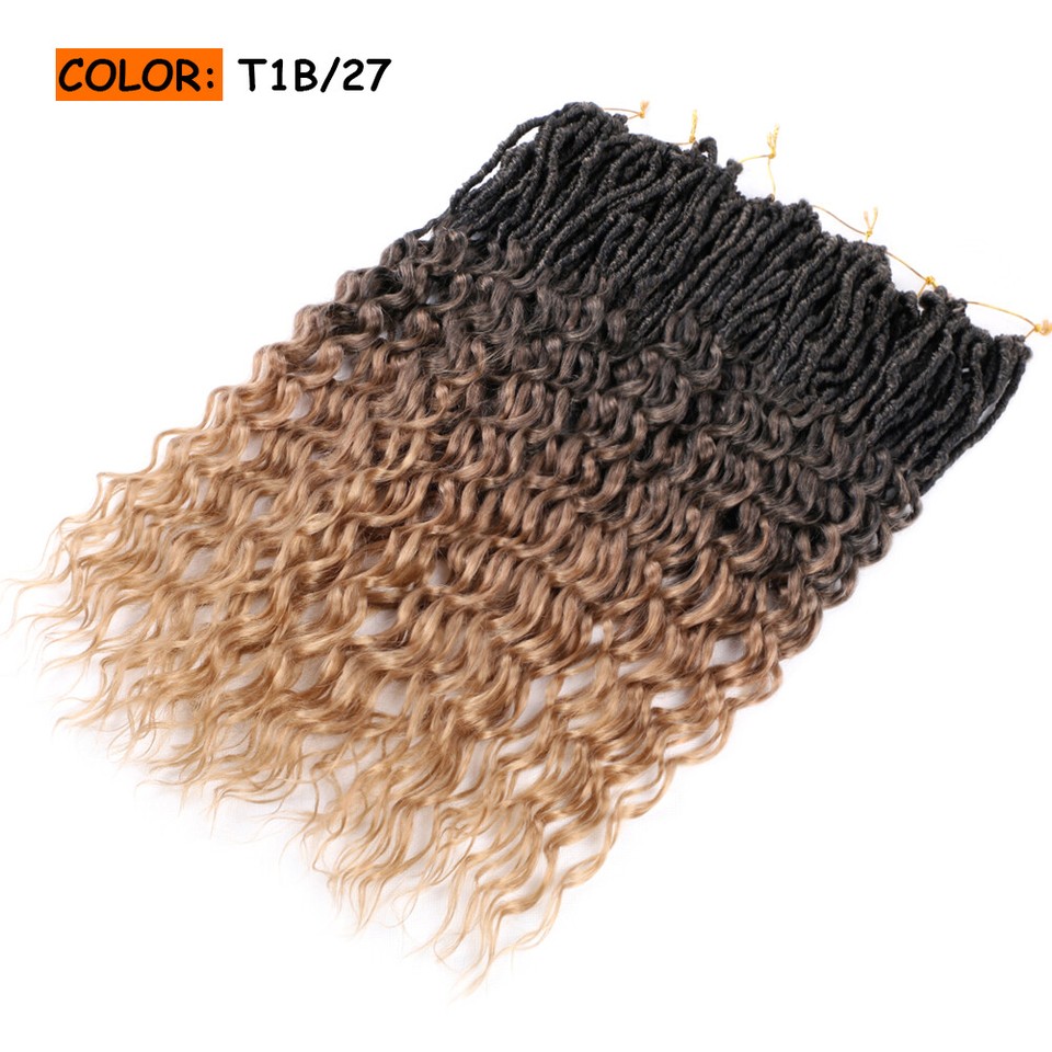 24" Deep Wave Faux Locs Crochet Hair Ombre Goddess Locs Crochet Braids ...