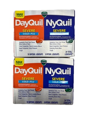 LOT OF 2 Vicks DayQuil & NyQuil Severe Cold & Flu - 24 Liquicaps - Exp 10/2026 | eBay