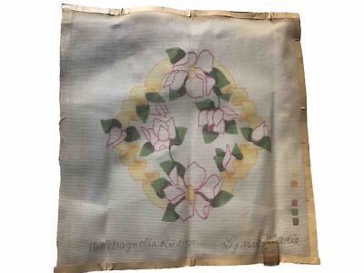 Vintage Cross Stitch Needlepoint Canvas Unfinished Magnolia Ribbon 161 ...