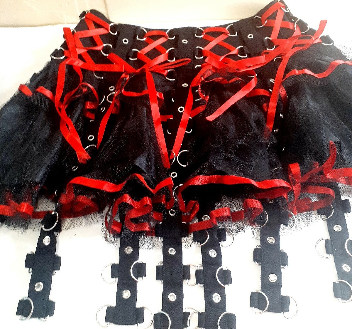 Hell Bunny Red black Mini Skirt D Rings tutu Chains Corset Goth Punk ...