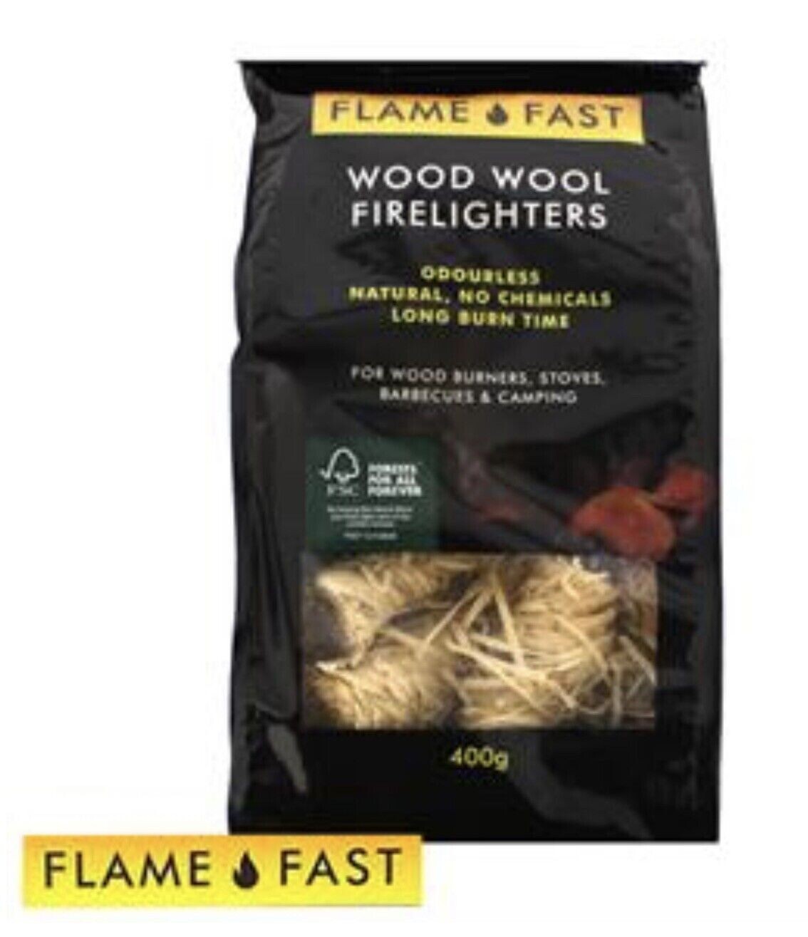 4 X Flamefast Wood Wool Firelighters 400g Natural for Fires BBQs Stoves ...