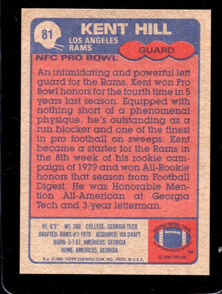 1985 TOPPS #81 KENT HILL NMMT LA RAMS *XR31912 | eBay