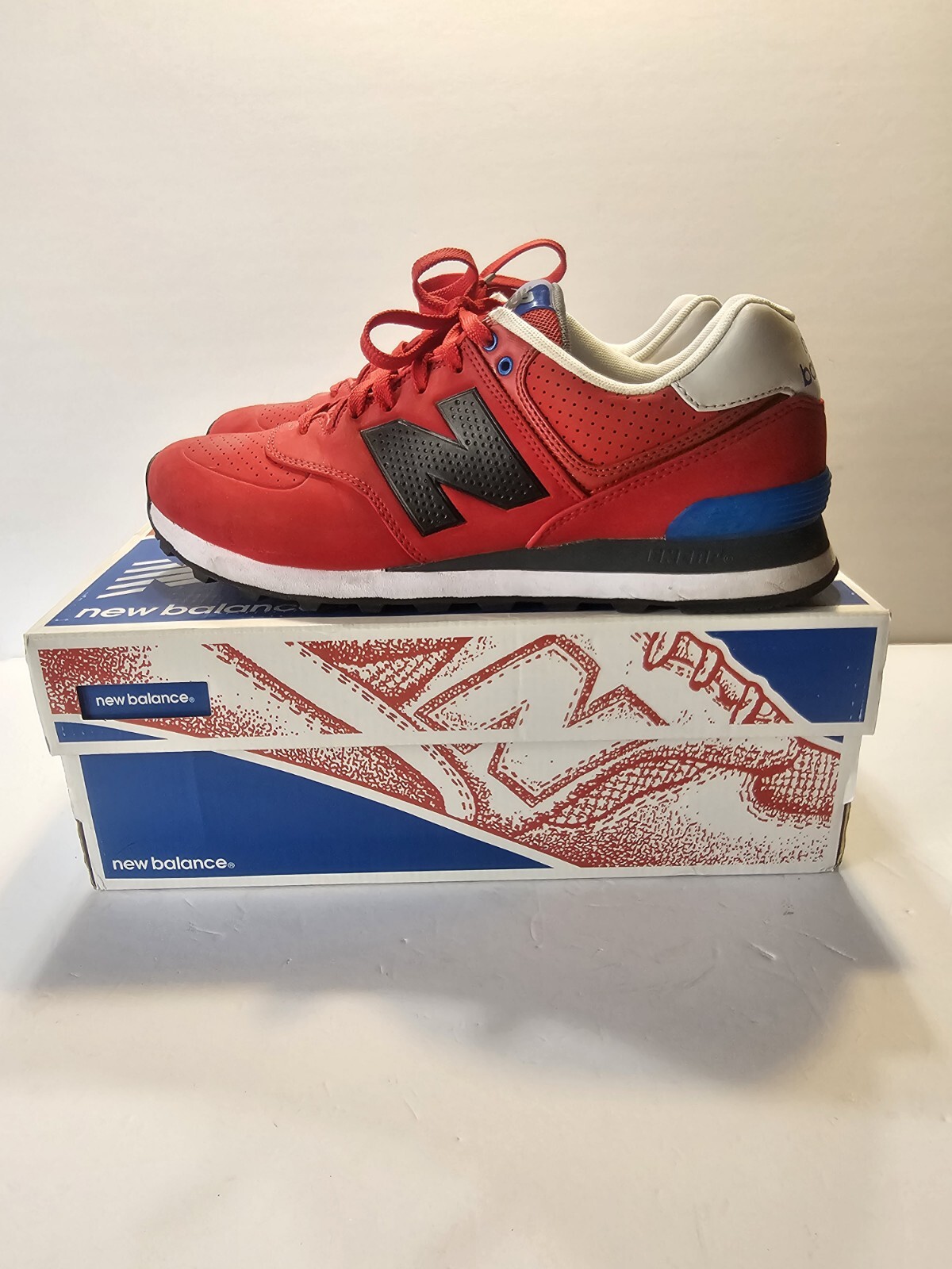 New Balance 574 Classics Paint Chip Red Blue Black Me… - Gem