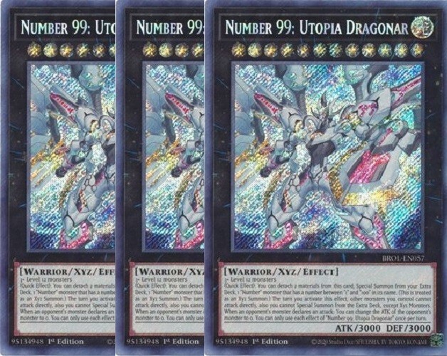 Yugioh - Number 99 Utopia Dragonar x 3 - 1st Edition Secret Rare NM ...