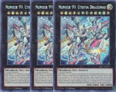 Yugioh - Number 99 Utopia Dragonar x 3 - 1st Edition Secret Rare NM ...