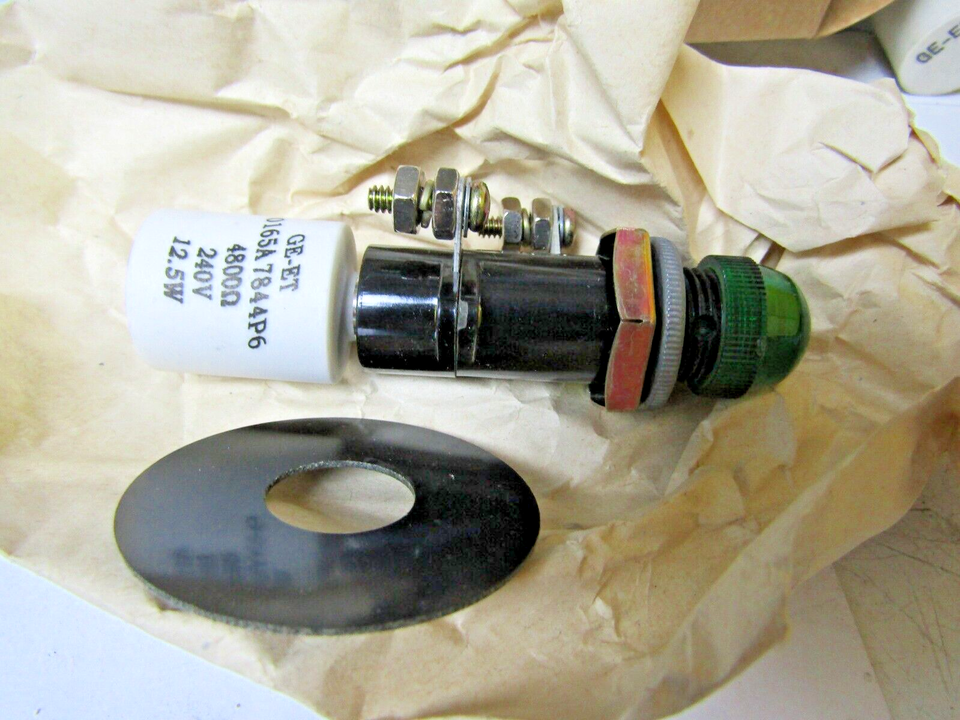 🔥NEW GE ET-16 INDICATING LIGHT W/GREEN CAP, WASHER & LAMP 240V 4800Ω ...