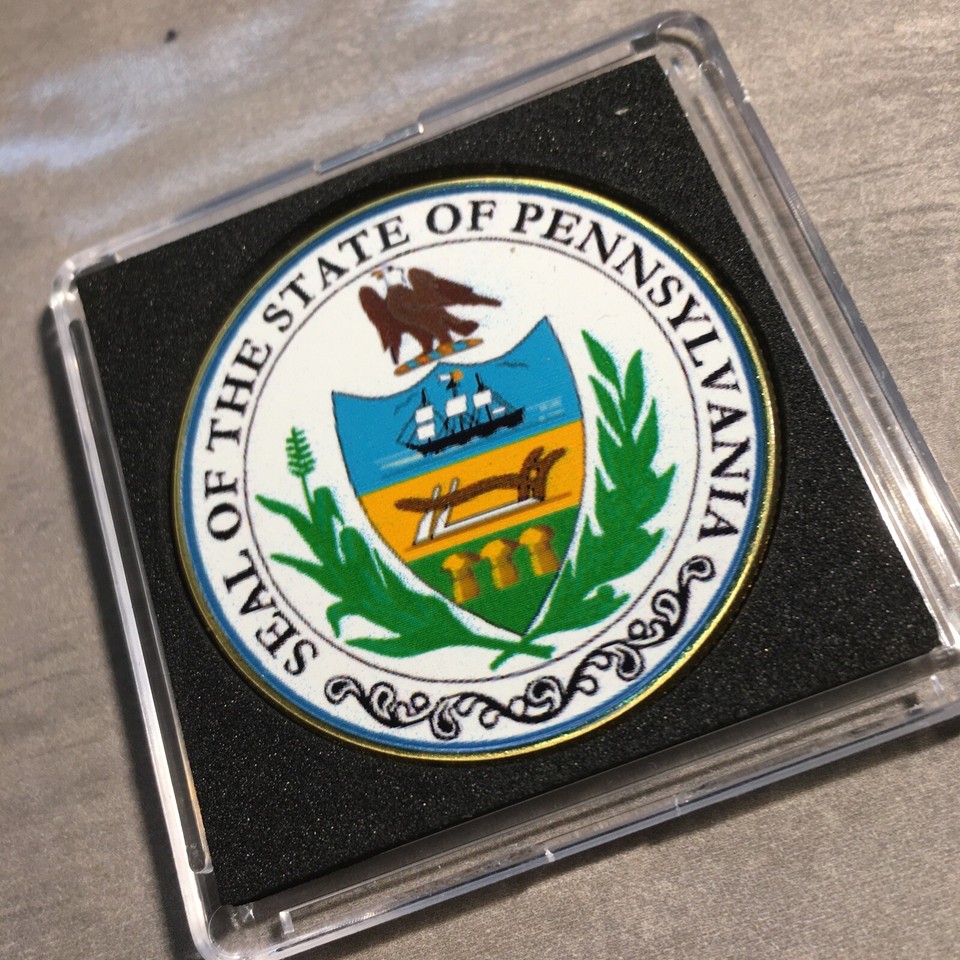 PENNSYLVANIA (PA) State Seal Challenge Coin Colorized USA CASE IS ...
