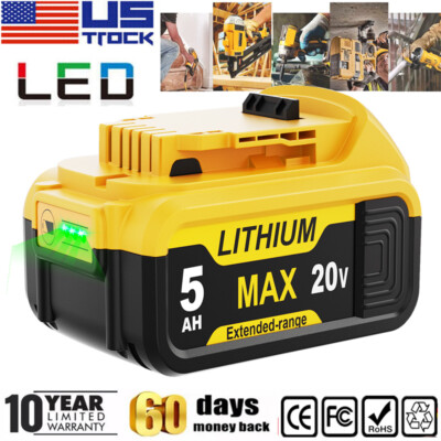 Pack For DeWalt 20V 20 Volt Max 5.0AH Lithium Ion Battery DCB206-2 ...