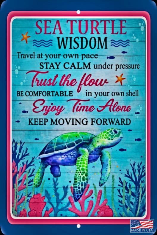 SEA TURTLE WISDOM METAL SIGN 8"X12" HONU HAWAIIAN ADVICE BEACH TIKI BAR ...