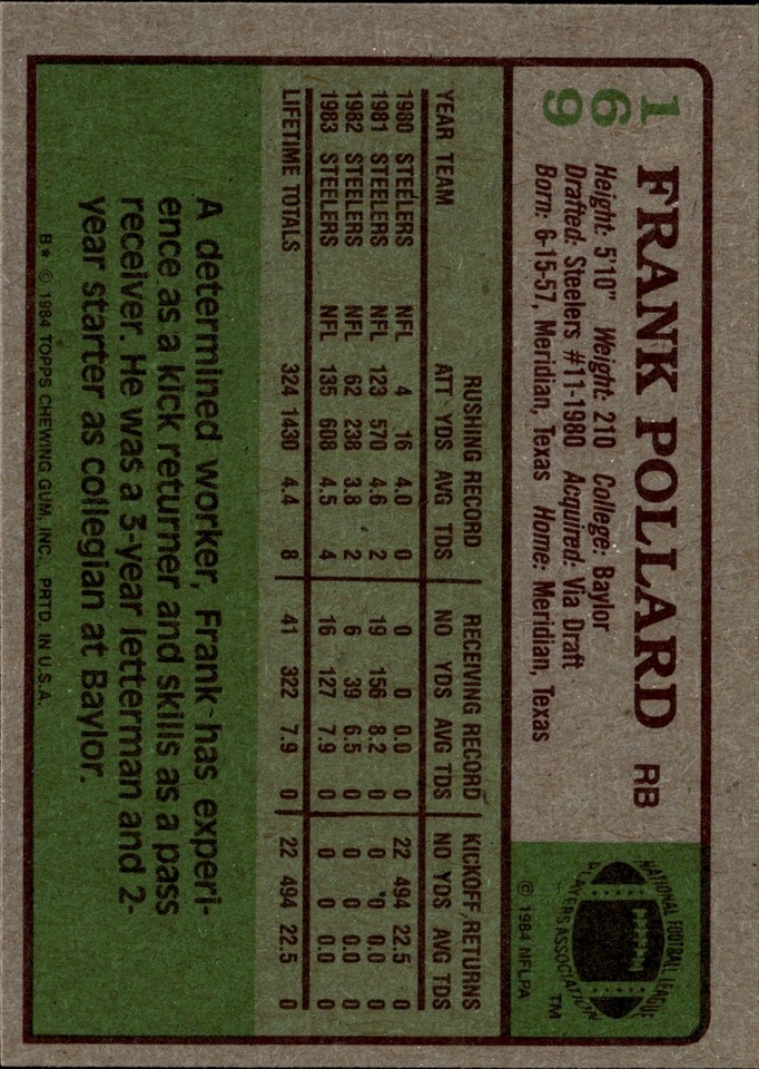 1984 Topps #169 Frank Pollard Near mint or better | eBay