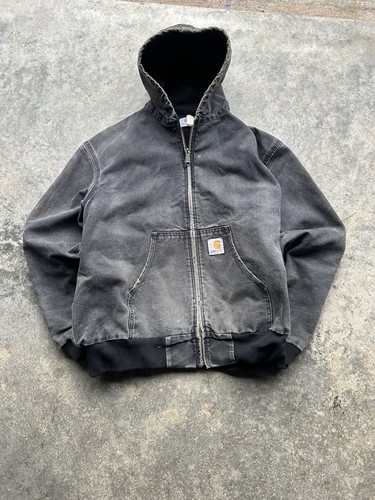 Vintage Carhartt J131 BLK Black Hooded Jacket Size Large Distressed | eBay