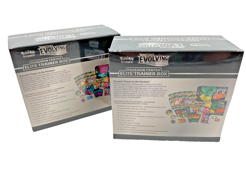 Lot of (2) Pokemon: Evolving Skies Elite Trainer Box Pokemon Center Box ...
