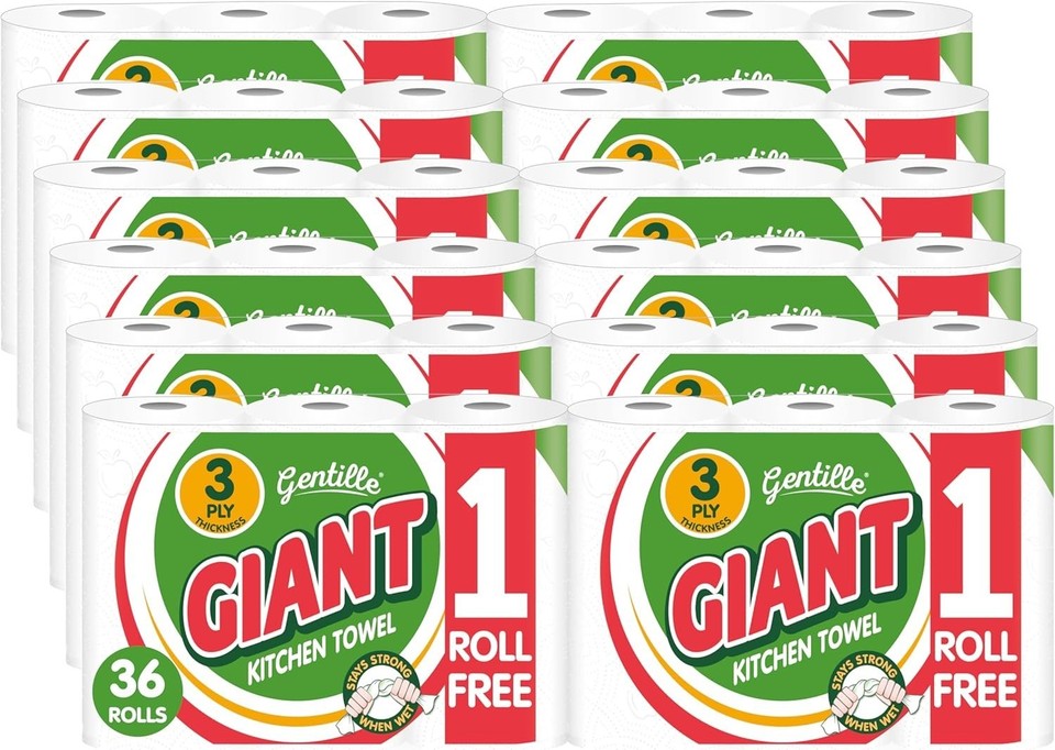 Gentille Giant Kitchen Roll 3PLY Towel Paper Roll, Extra Thick Bulk ...