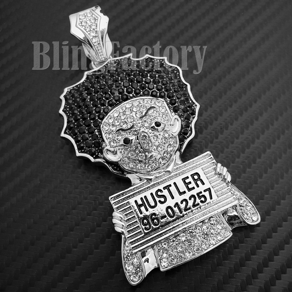 Hip Hop Iced Large HUEY HUSTLER & 18" Iced Cuban & 1 Row Chain Necklace ...