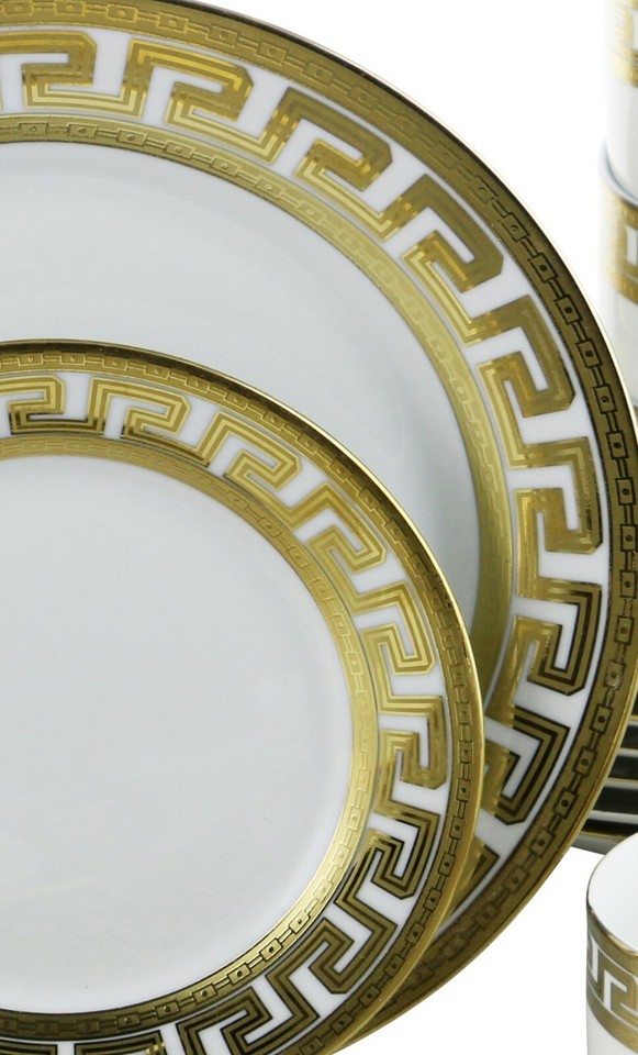 40 Piece Ceramic Gold Greek Key Dinnerware Set | eBay