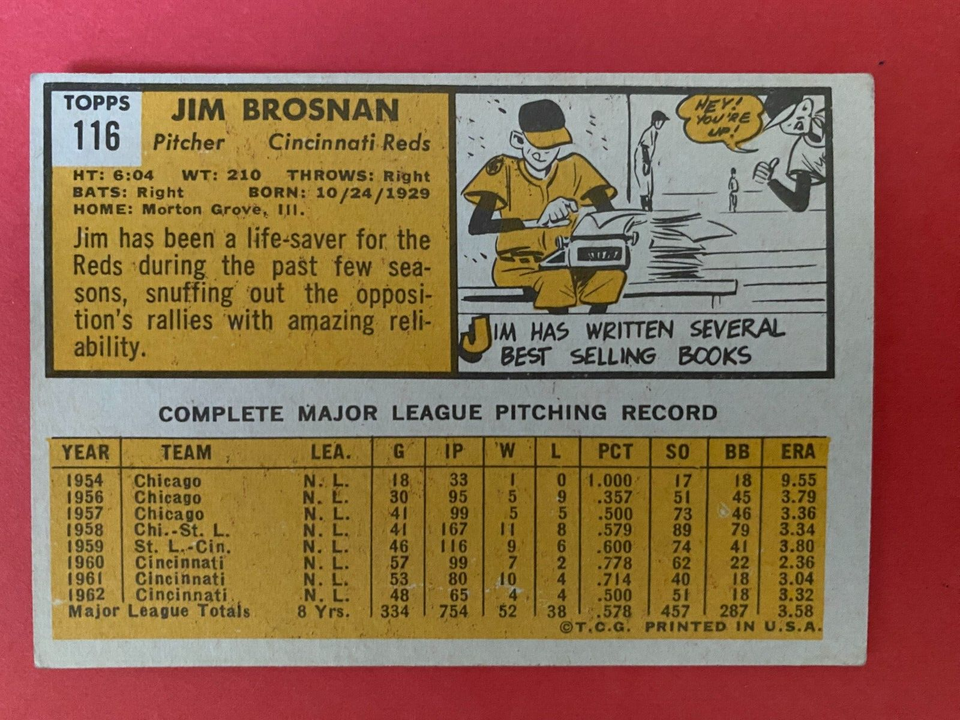 1963 Topps JIM BROSNAN #116 Cincinnati Reds | eBay