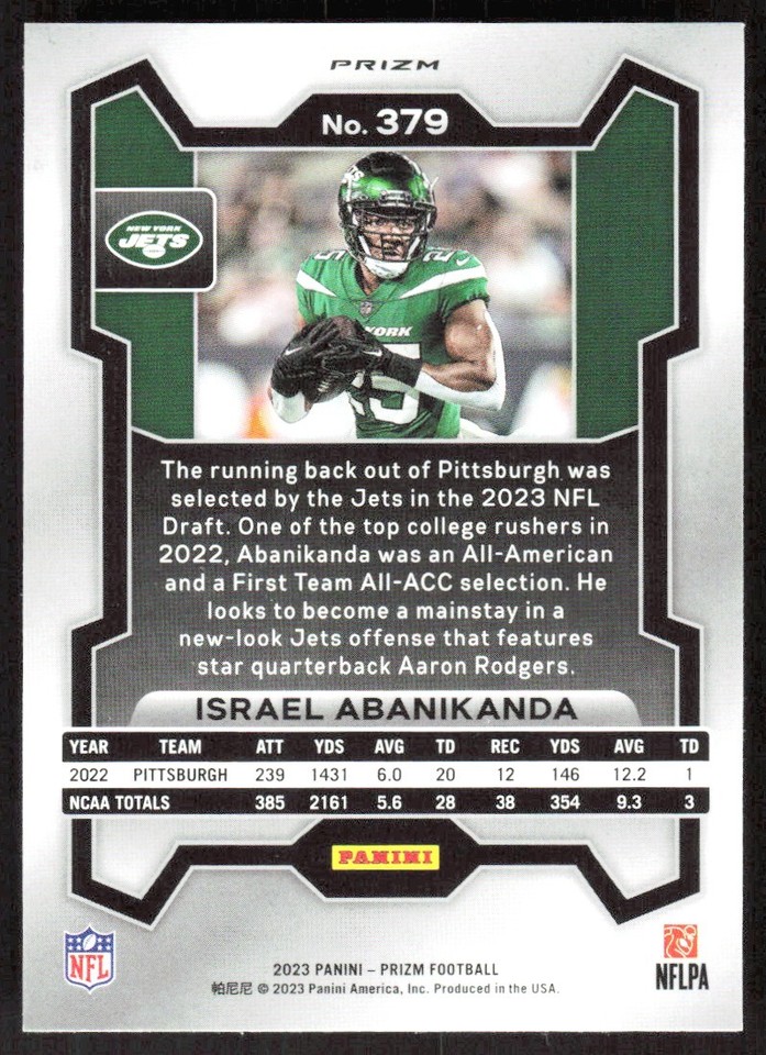 2023 4868B Panini Prizm SILVER PRIZM Israel Abanikanda Rookie New York ...