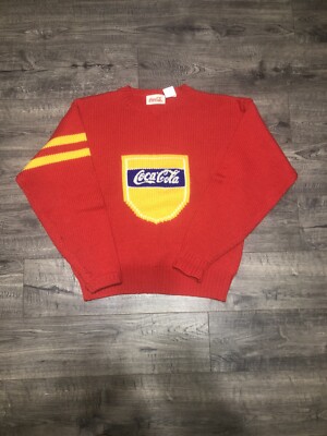 Vintage 1980s Coca Cola Varsity Sweater Small Red Yellow Knit Wool ...