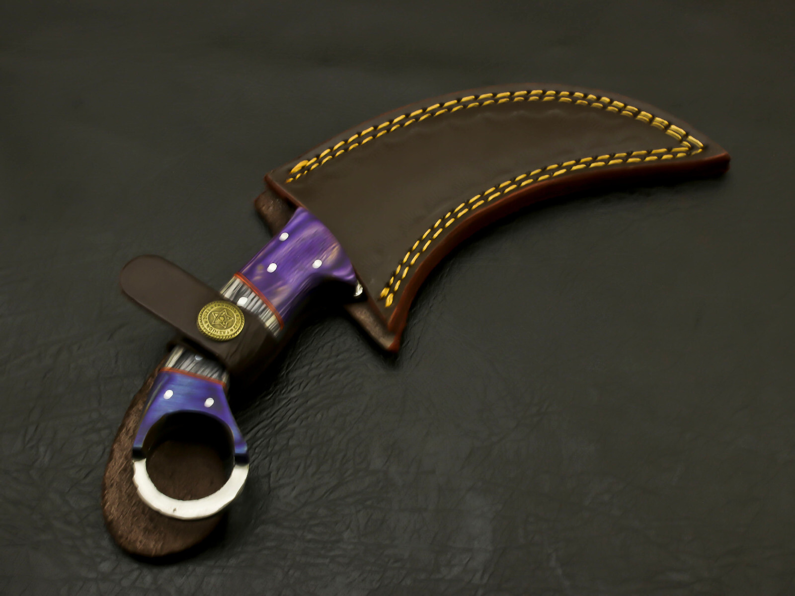 HANDMADE DAMASCUS BLADE CUSTOM PAKKA WOOD KARAMBIT HUNTING KNIFE/FULL ...