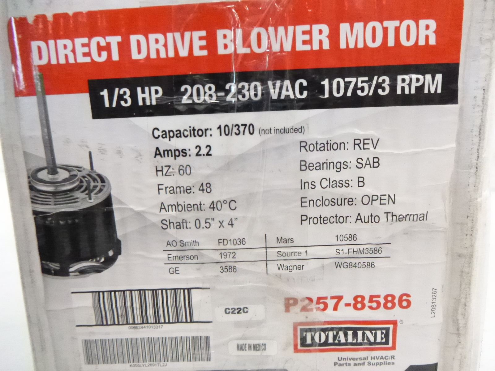 Totaline P257-8586 1/3HP 208/230V 1075/3 RPM BLOWER Motor for sale ...