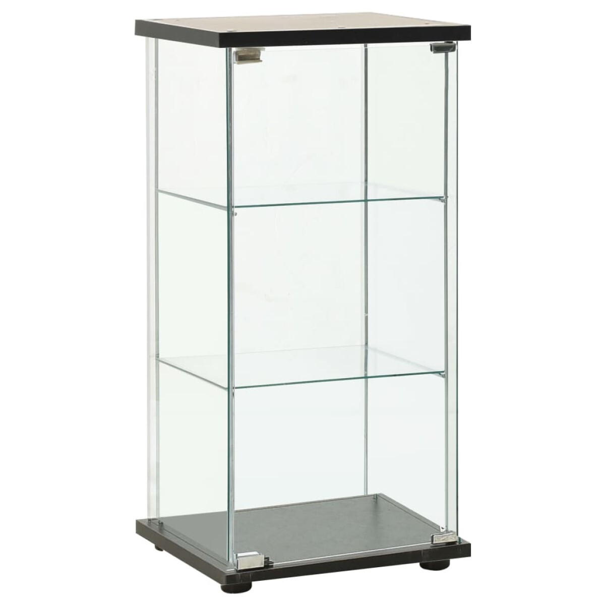 Small Glass Display Cabinet 3 Shelves Door Black MDF Base Top Narrow ...