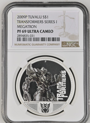 1 DOLLAR 2009 TUVALU TRANSFORMERS SERIES I MEGATRON SILVER PROOF NGC ...