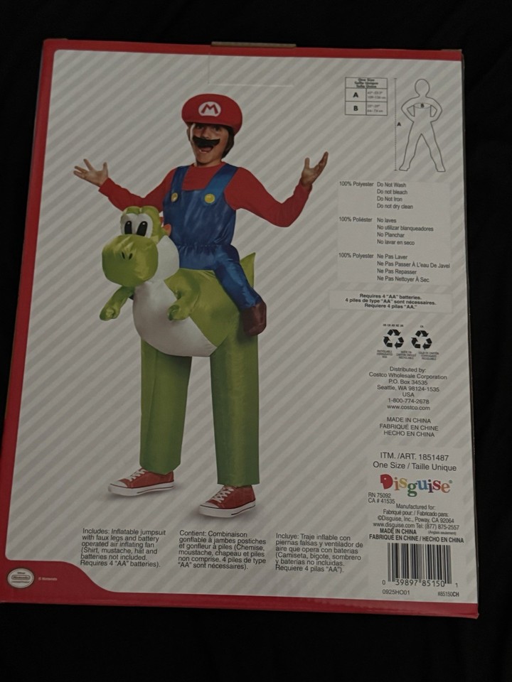 NEW Super Mario Mario Riding Yoshi Inflatable Halloween Costume 6+ Fan ...