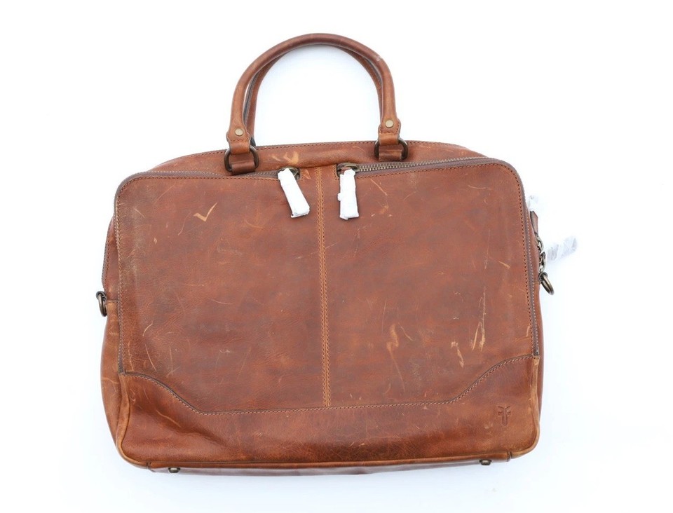 Frye Logan Messenger Bag Leather Zip Work Briefcase in Brown Leather | eBay
