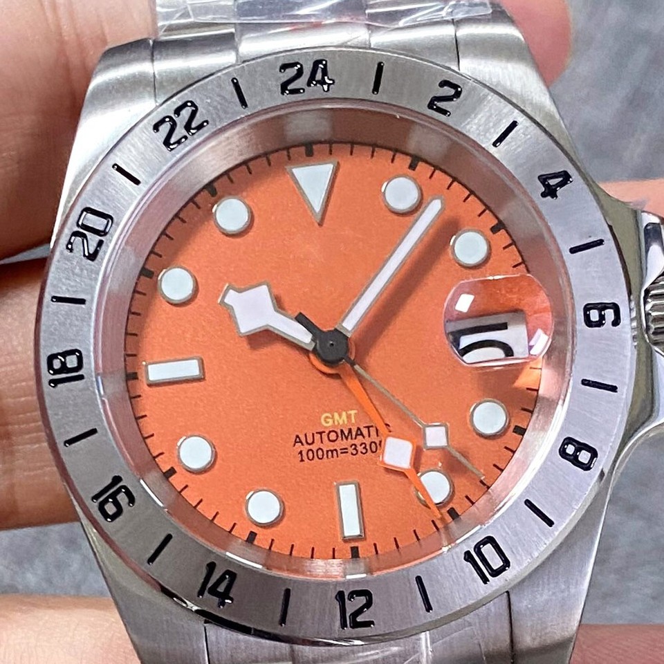 200M Water Resistant Dive Automatic Watch Men Orange NH34 GMT Steel ...