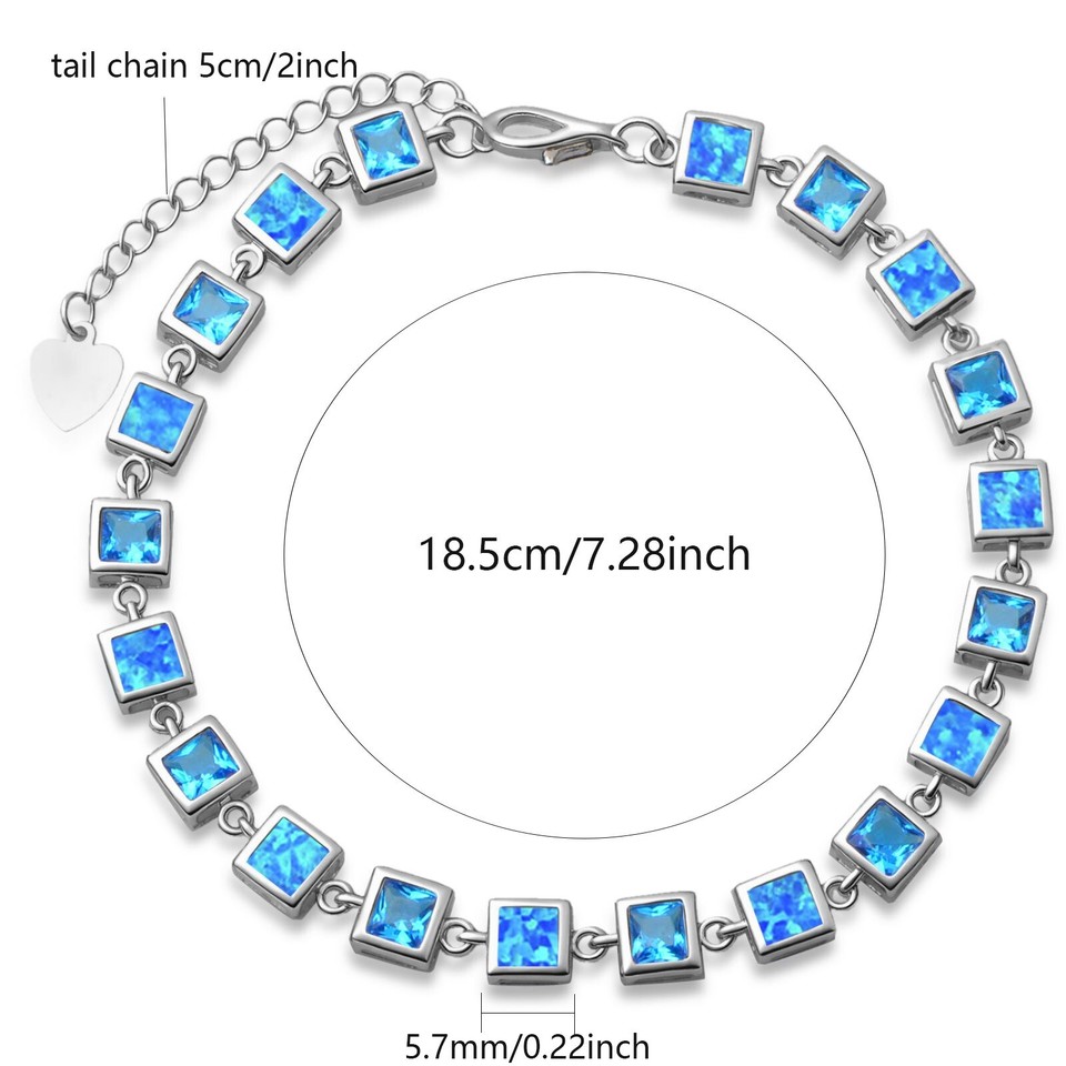 Hawaii Blue Opal Square Bracelet 925 Sterling Sliver Jewelry For Women ...