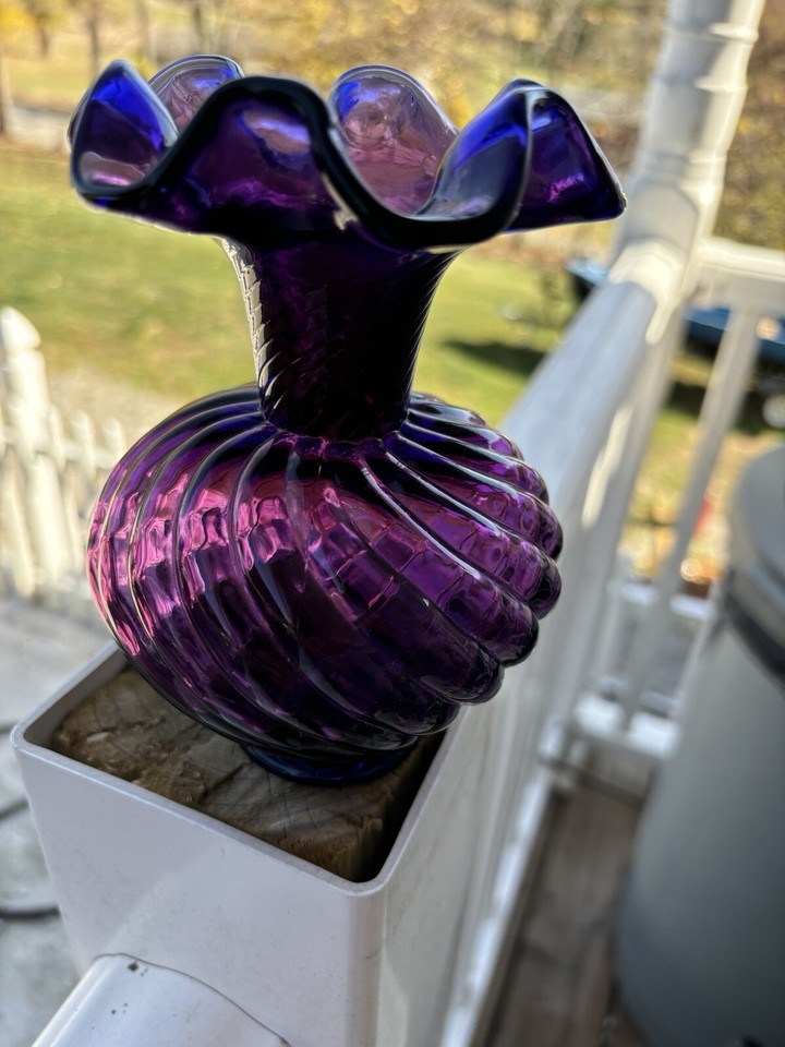 Vintage Fenton Art Glass Tulip Purple Signed George Fenton 1998 Nice | eBay